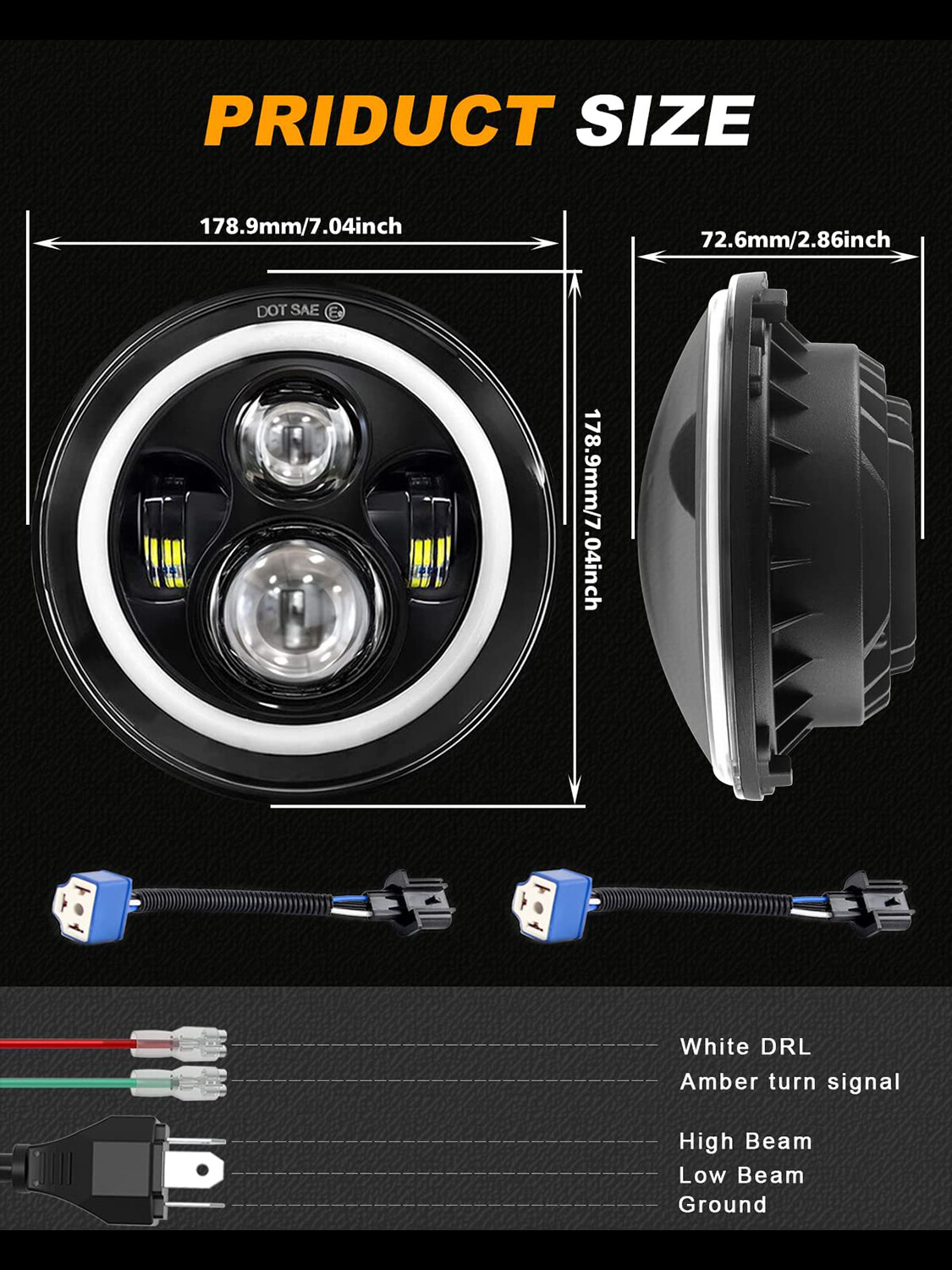 Pair 7" Inch LED Headlight Round HI/LO Sealed Beam for Chevy Pickup ...