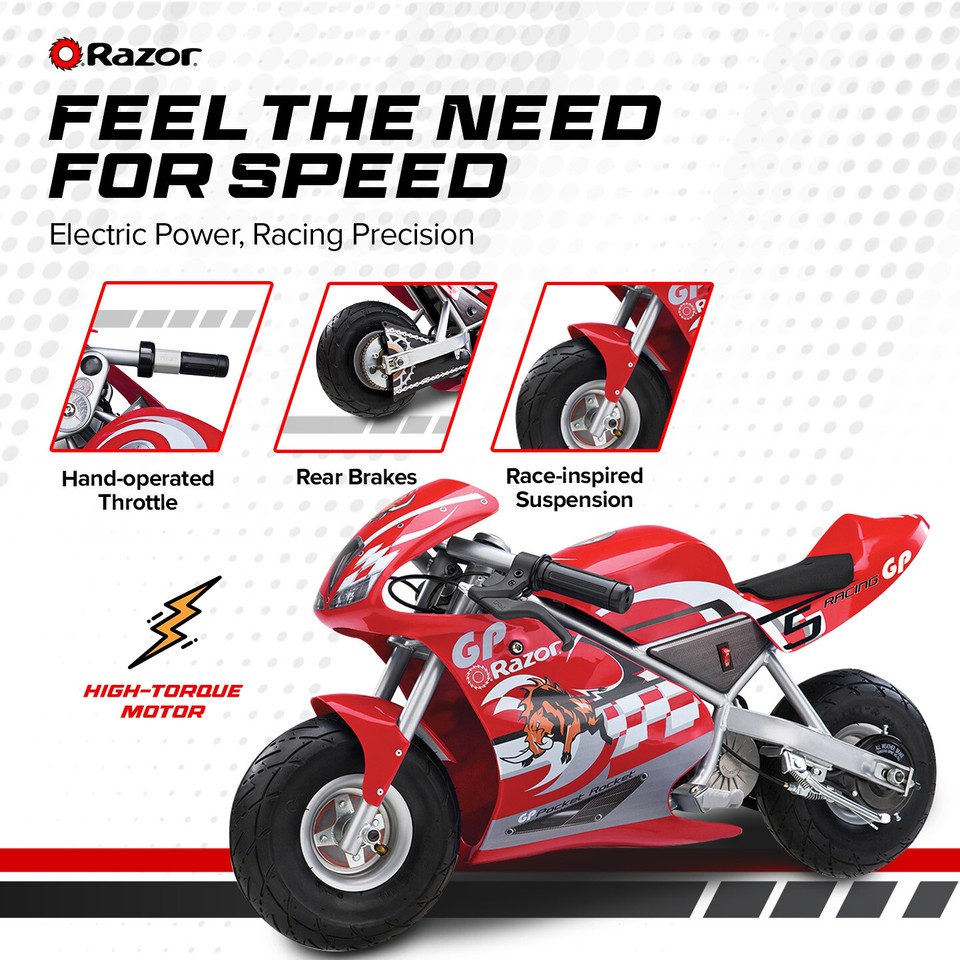 Razor Pocket Rocket 24V Mini Bike Electric Motorcycle Red (Lightly Used ...