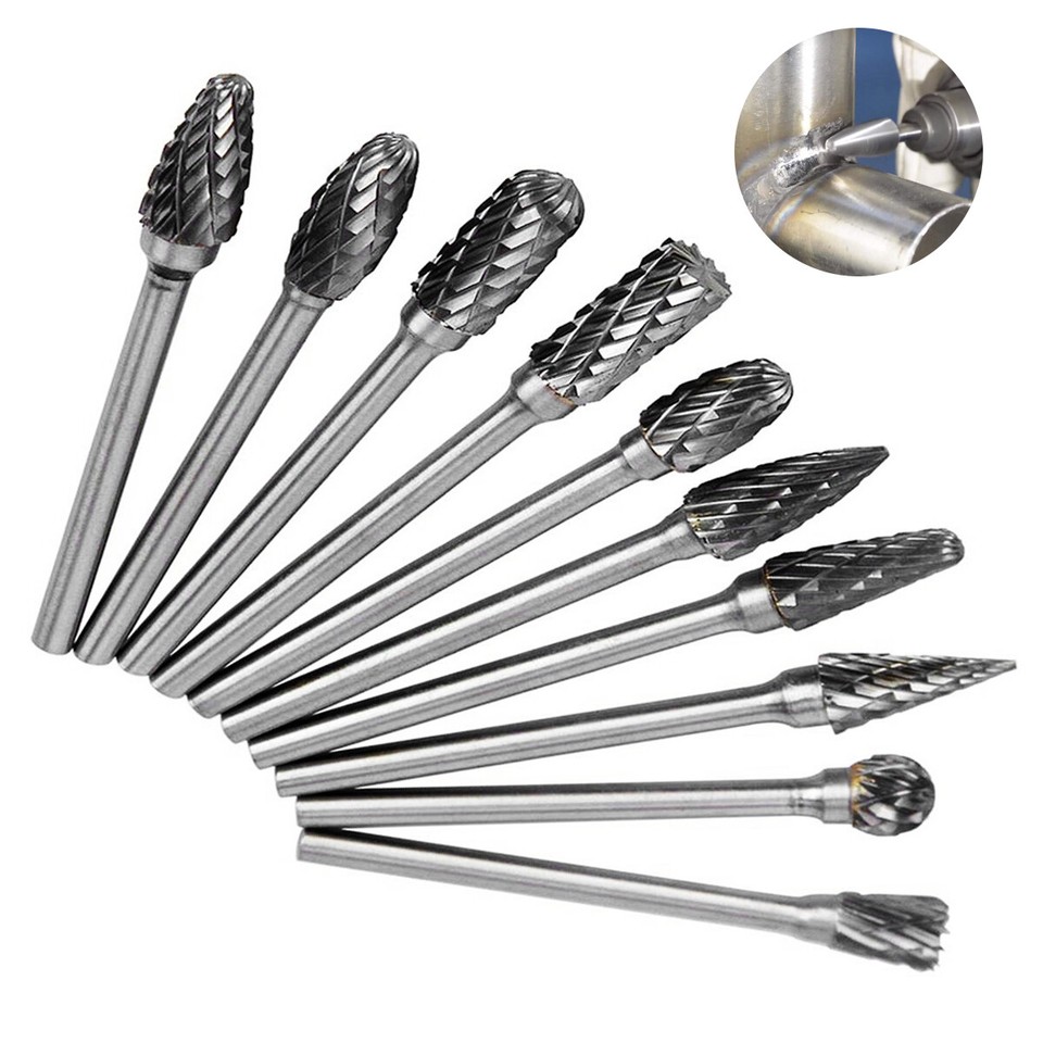 10PCS Tungsten Carbide Rotary Drill Bits 1/8" Shank Burr Die Grinder ...