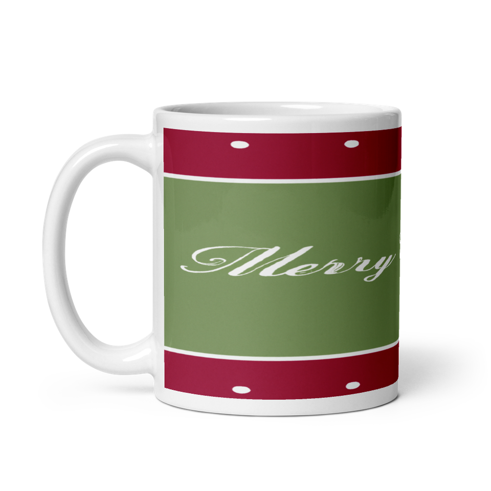 Minimalist Christmas Mug: Merry Christmas Red & Green Dotted Border ...