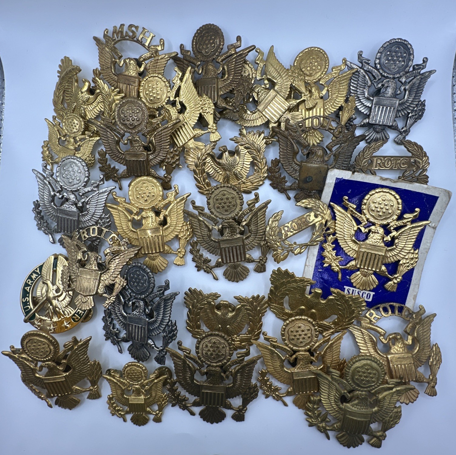 Junk Drawer Lot of Pins US Army Officers Cap Eagle ROTC Recruiter Badge ...