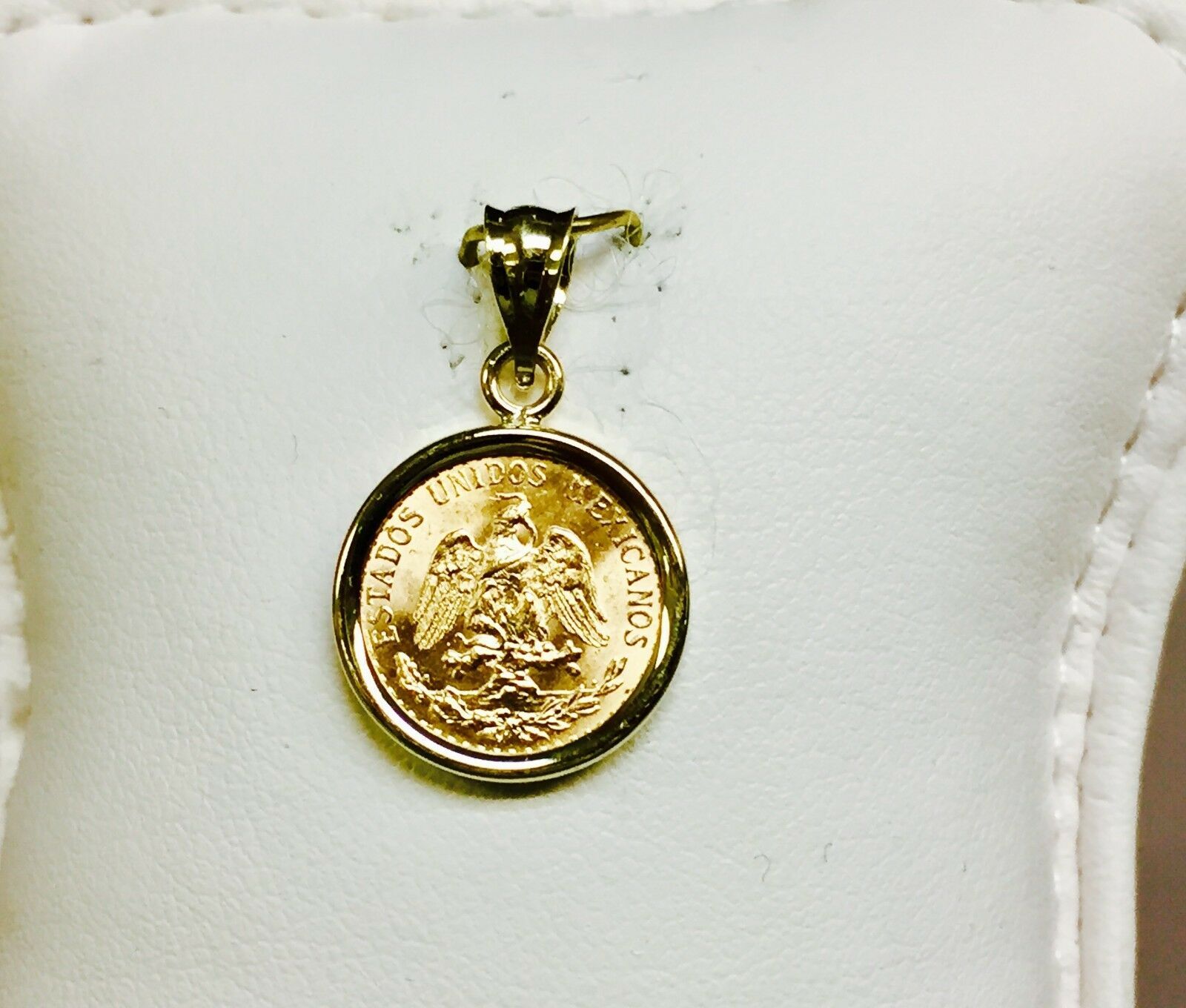 14K Yellow Gold 14MM Coin Charm Pendant with a 22K MEXICAN DOS PESOS ...