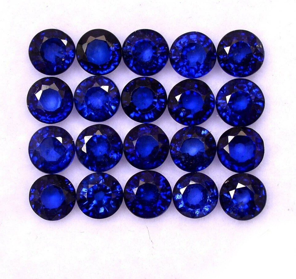 7 mm 6 Pcs Certified Natural Blue Sapphire Round Cut Faceted Loose ...