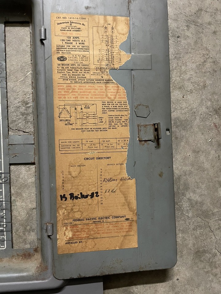 Federal Pacific Cover From 125Amp Panel | eBay