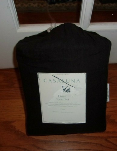 New Casaluna Solid Black 100% Washed Linen Full Sheet Set 4pc | eBay