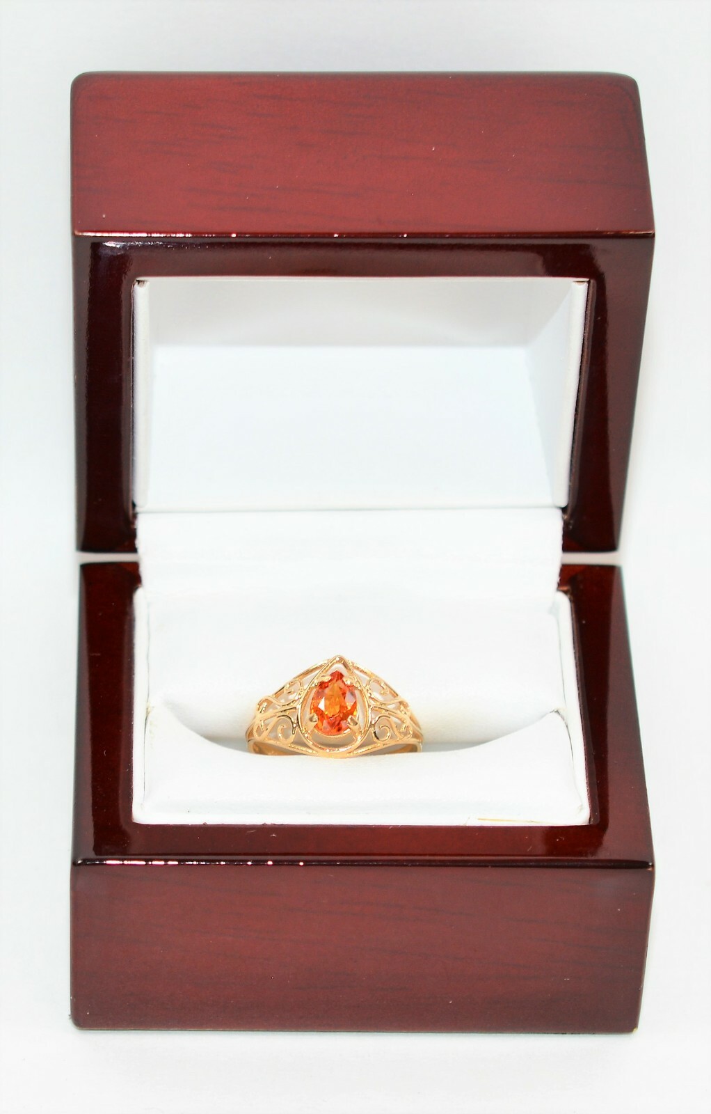 Natural Padparadscha Sapphire Ring 14K Solid Gold .77ct Pear Gemstone ...
