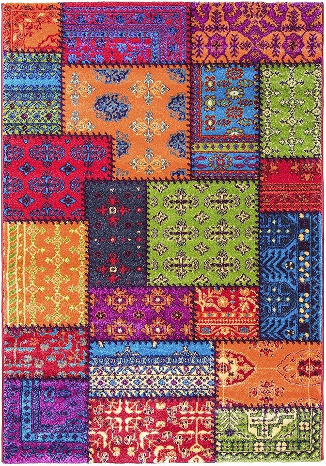 Funky Bright Rainbow Rugs Modern Multi Coloured Thick Runner Large Rug ...