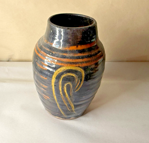 Antique or Vintage Redware Glaze Decorated Pottery or Stoneware Vase, 6 ...