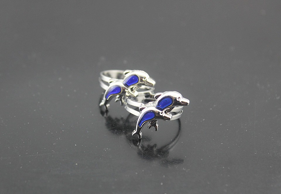 45pcs Bulk Lots Cute Double Dolphin Change Color Rings Mood Ring Adjust ...