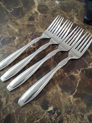 4 Oneida VISTA Dinner Forks Stainless Flatware Outline Scroll Heel ...