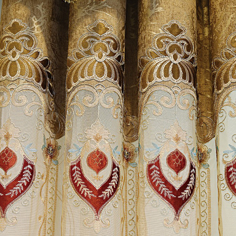 Luxury thick Chenille embroidery blue cloth blackout curtain valance ...