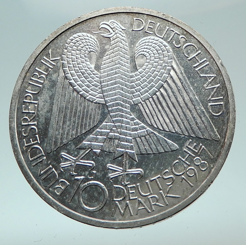 1987 J GERMANY City of Berlin Bear Genuine Antique Silver 10 Mark Coin ...