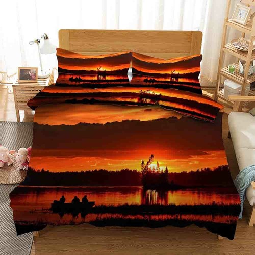 Beautiful Evening Fishing Boat 3D Quilt Duvet Doona Cover Set Pillow ...