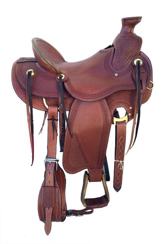 Western Brown Oil Treated Hand Carved Roper Wade Saddle 15",16",17" | eBay