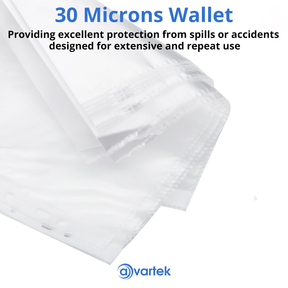 100 X A4 PLASTIC PUNCH PUNCHED POCKETS 50 MICRON FILING WALLETS FOLDERS ...