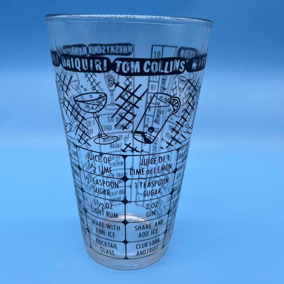 Vintage Federal Glass Barware Bartender Cocktail Mixed Drink Recipe ...