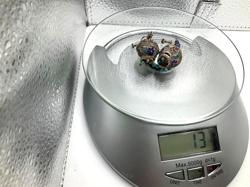 Antique Enamel Cloisonne Earrings China Silver Filagree Scew-Back ...