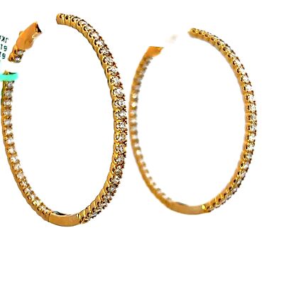 14K YELLOW GOLD WOMENS DIAMOND HOOP/LOOP EARRING ROUND BRILLIANT CUT 3 ...