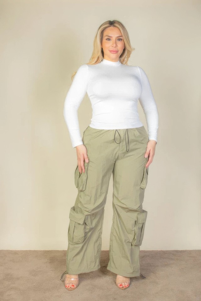Women's Plus Size Drawstring Ruched Parachute Cargo Pants Flap Pockets ...