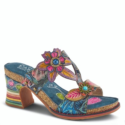 L'ARTISTE ROSSIE WOMENS MULTI COLORED NAVY DOUBLE STRAP SLIDE SANDAL EU ...