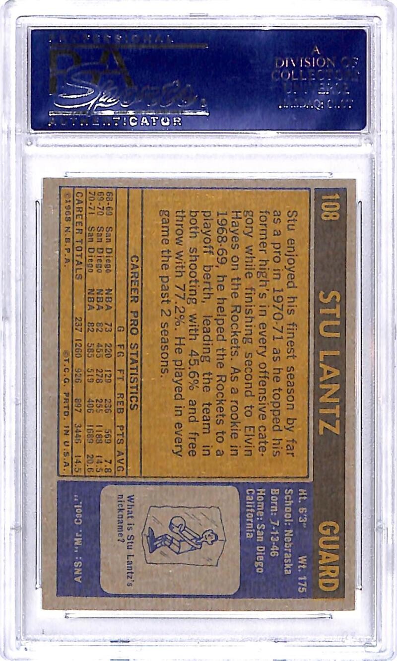 1971 1972 Topps #108 Stu Lantz Houston Rockets Basketball Card PSA 9 ...