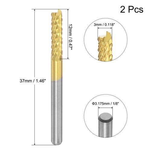 1/8" Shank 3mm x 12mm Titanium Coated Carbide End Mill CNC Router Bits ...