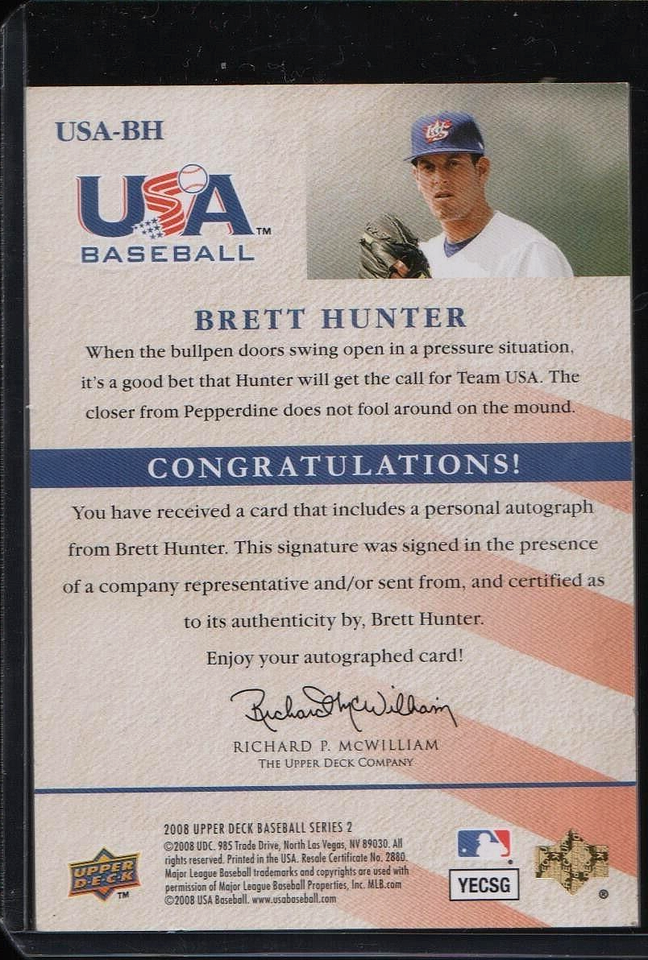 Brett Hunter (NY Yankees) 2008 UD USA Baseball National Team Autograph ...