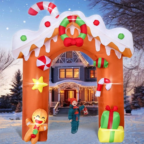 10FT H Christmas Inflatable Gingerbread House Archway with Build-in LED ...