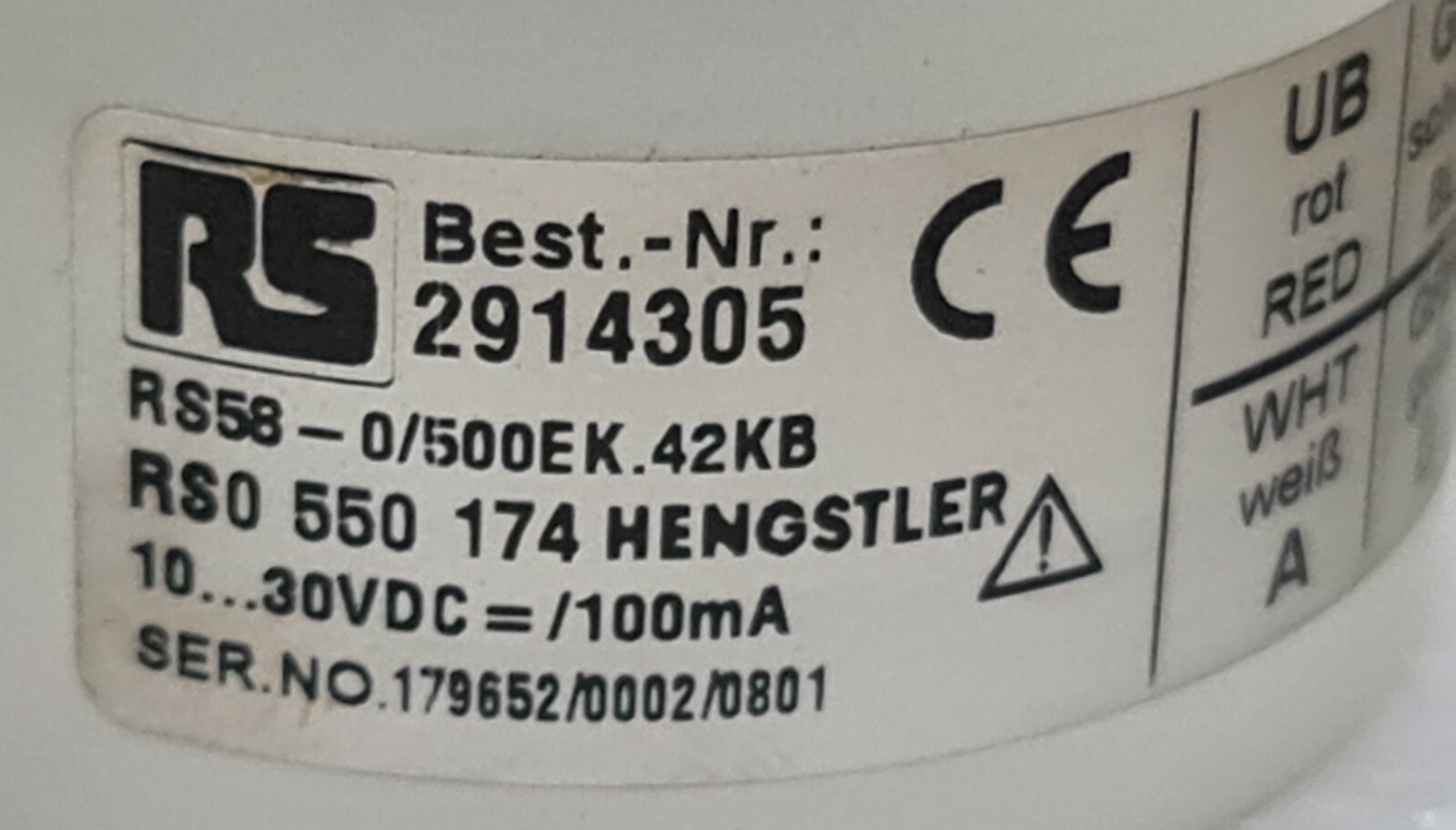RS HENGSTLER 0522293 291-4305 INCREMENTAL ENCODER RS58-O/500EK.42KB RS0 ...