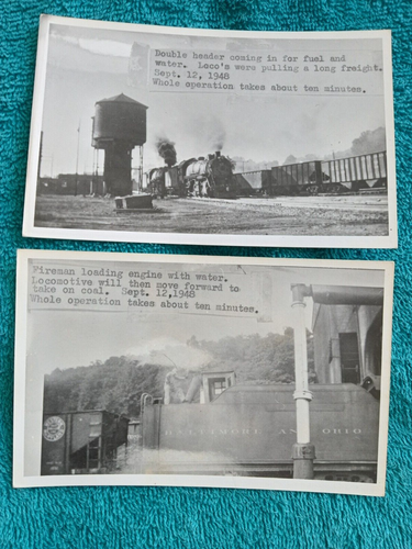 2 WARWICK OHIO REAL PHOTO POSTCARD B&O RAILROAD LOAD COAL WATER TRAIN ...