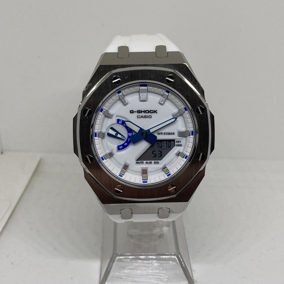 Custom Casio G-Shock Ga-2100 Silver Cyan Style Casioak Steel Mod Watch ...