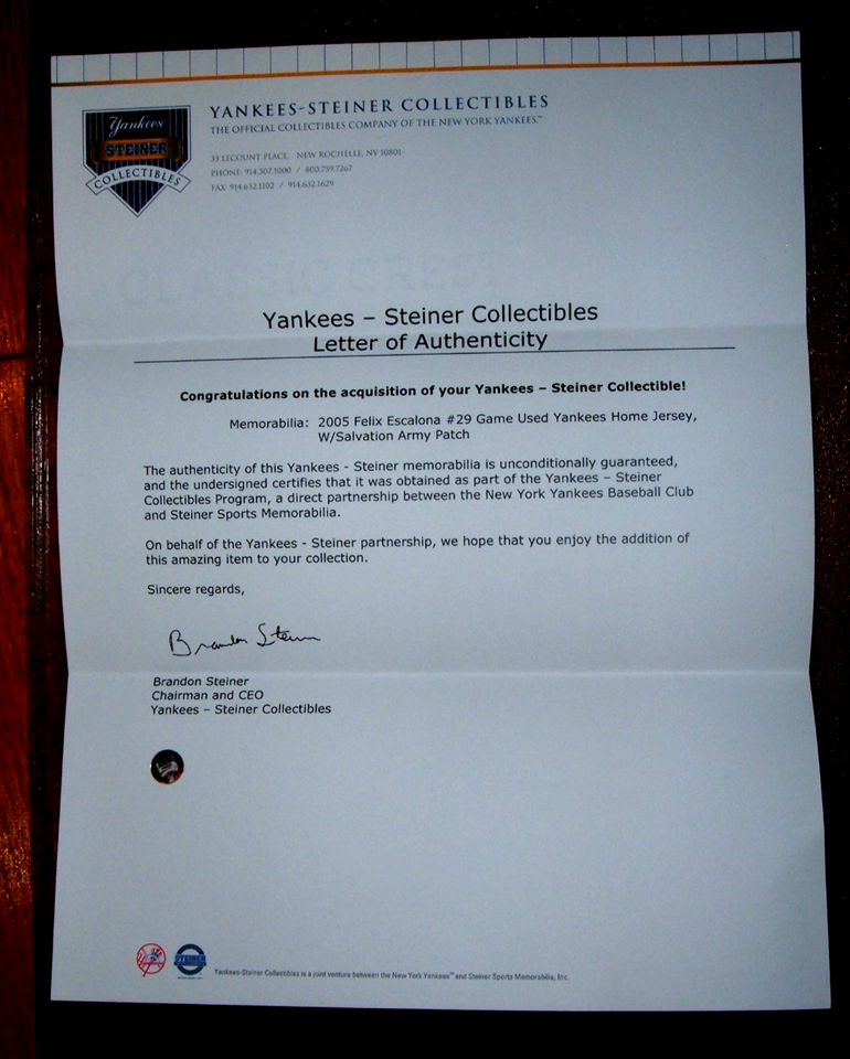 NEW YORK YANKEES 2005 FELIX ESCALONA GAME WORN USED JERSEY SALVATION ...