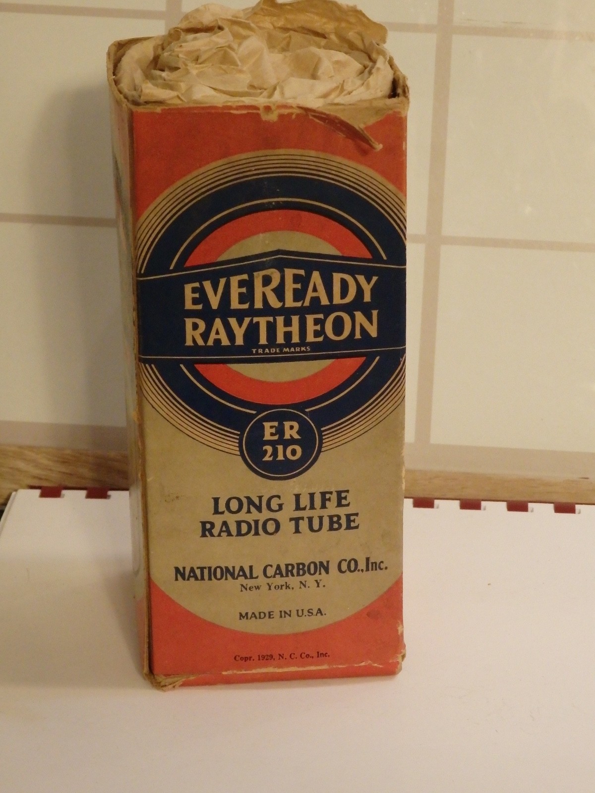 Rare Eveready Raytheon ER-210 Antique Radio Globe Power Tube nos in box ...
