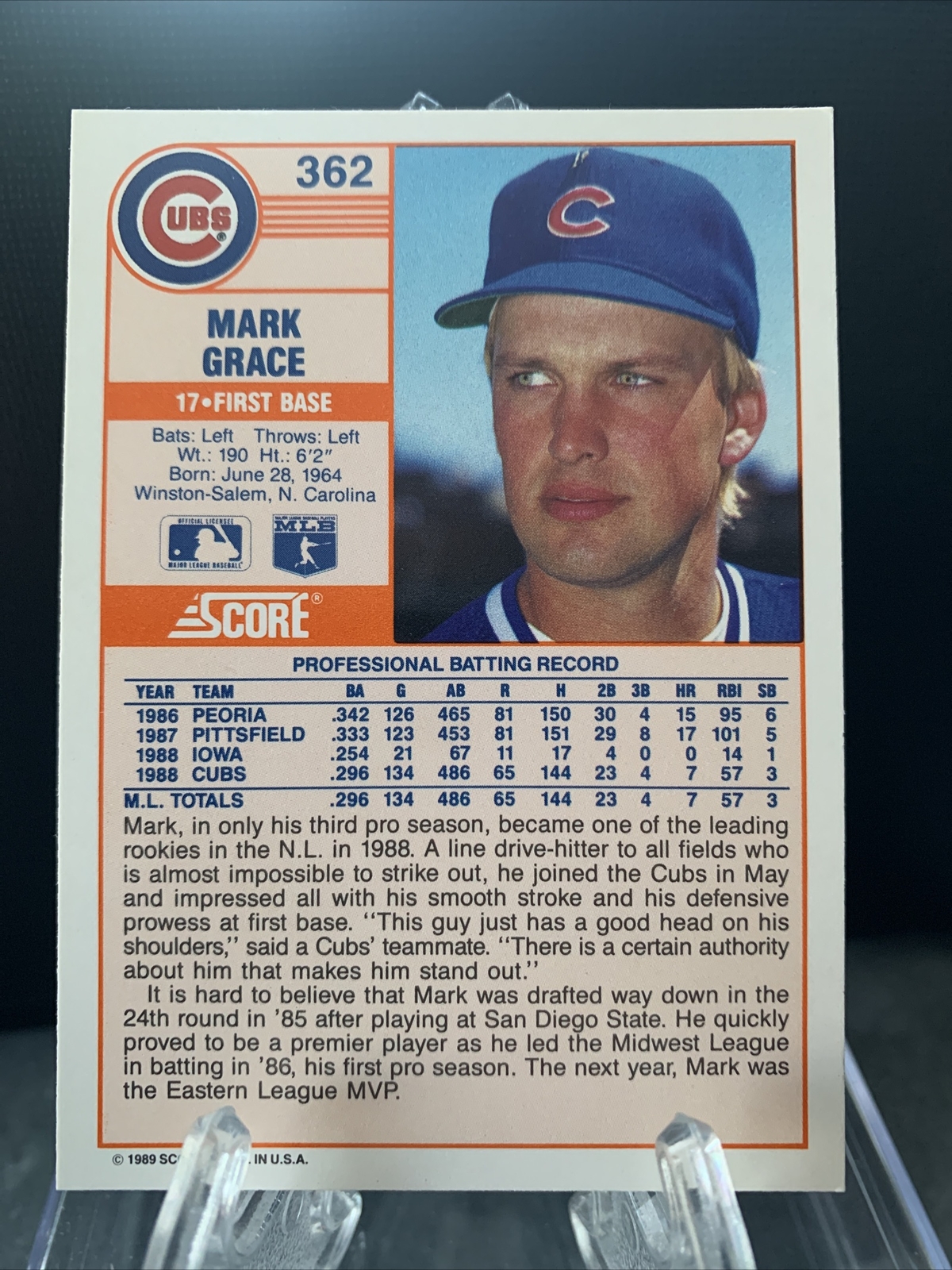 1989 Score Baseball 362 Mark Grace | eBay
