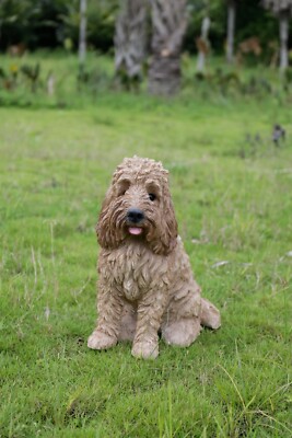 Sitting Cockapoo Dog Black/Cream Lifelike Garden Statue Garden Home ...