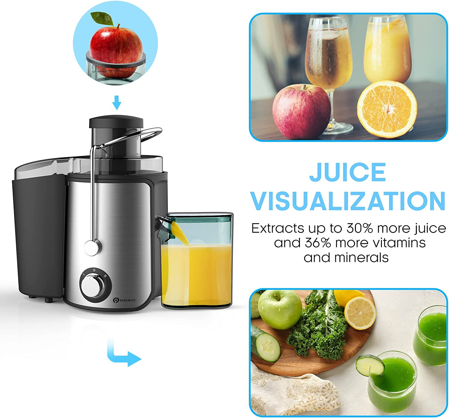 PureMate Juicer Machines, 600W Whole Fruit and Vegetable Juice Extractor, | eBay UK