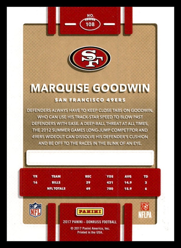 2017 Donruss Press Proof Blue #108 Marquise Goodwin 49ers | eBay