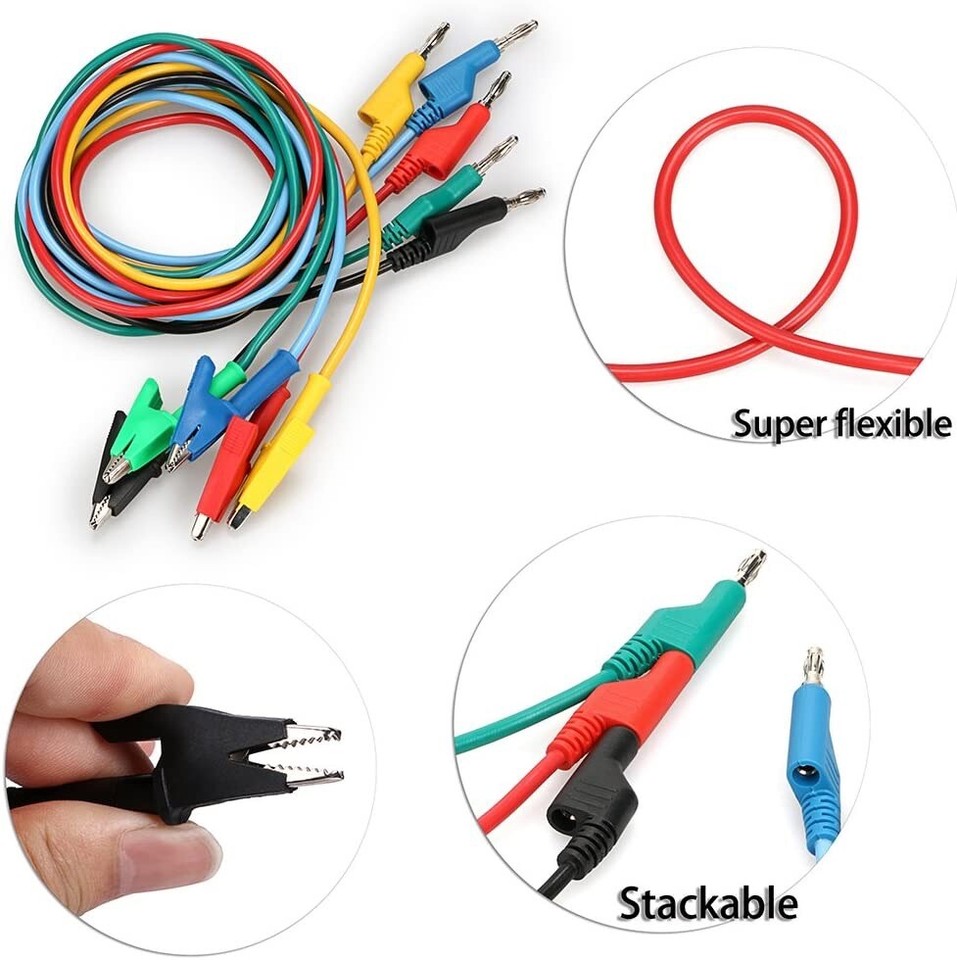5PCS 4mm Multimeter Banana Plug to Crocodile Alligator Clip Test Probe ...