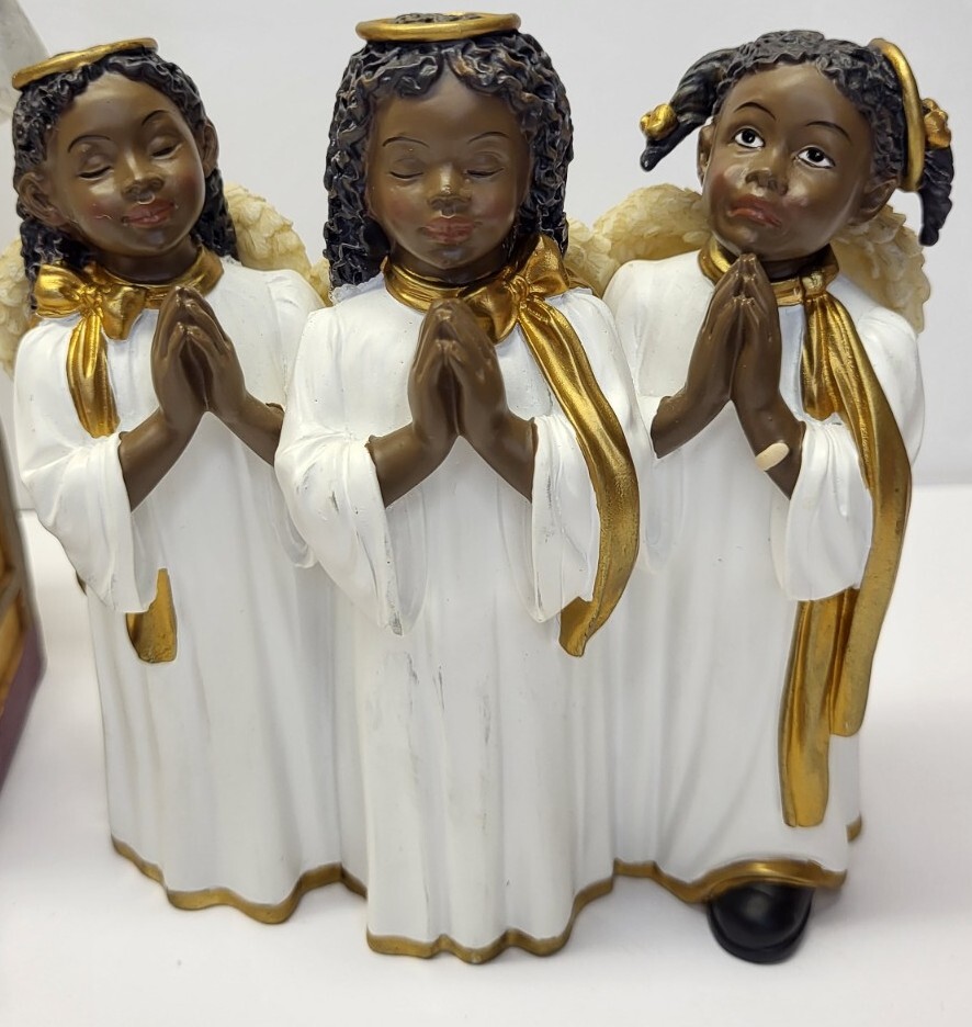 Cute United Treasures Inc African Cherub Figurine Trio in White Gold ...