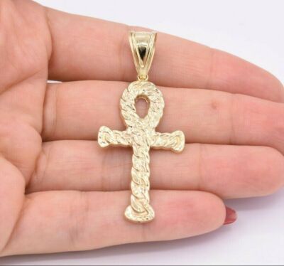 2" Diamond-Cut Ankh Cross Pendant 10K Yellow Gold | eBay