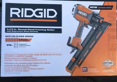 Ridgid Nail Gun 21 Degree 3-1/2 in. Round-Head Framing Nailer Durable ...
