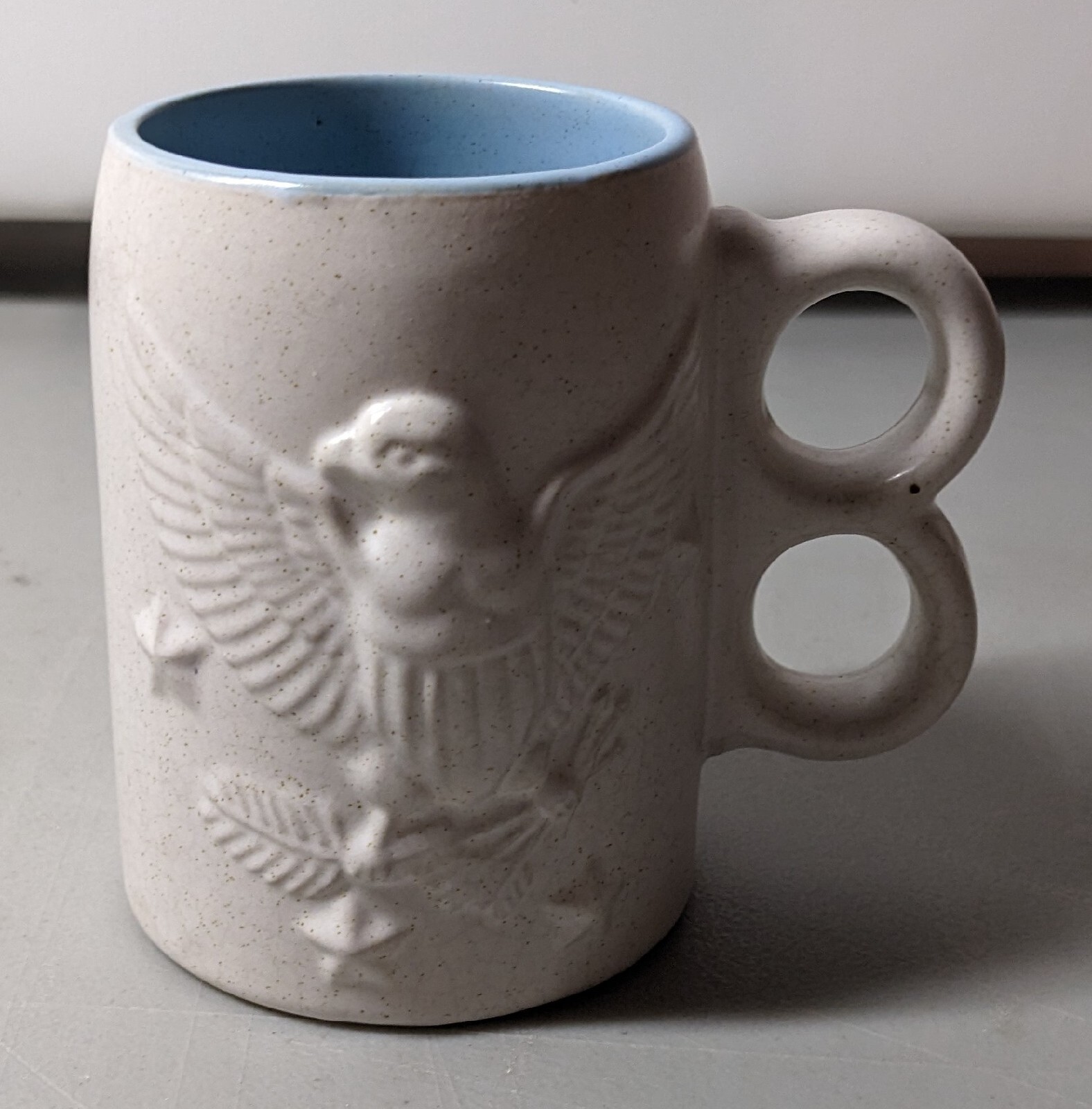 Crazed (White and Blue) Ceramic Trigger Mug w/ Embossed Presidential ...