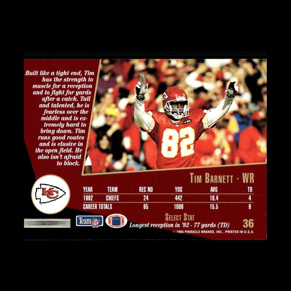 Tim Barnett 1993 Select Kansas City Chiefs #36 R326D 11 | eBay