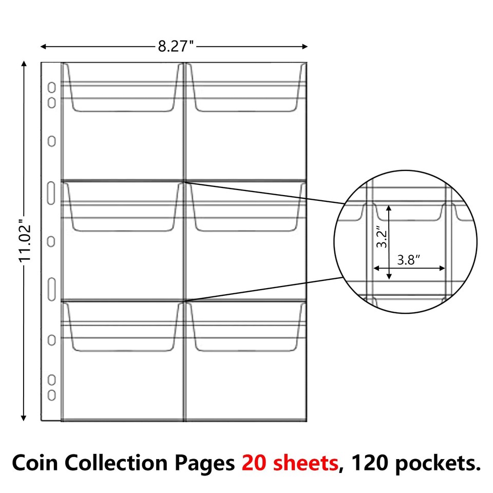 120 Pockets Coin Collection Suppliers for Binders, 20 Sheets Coin ...