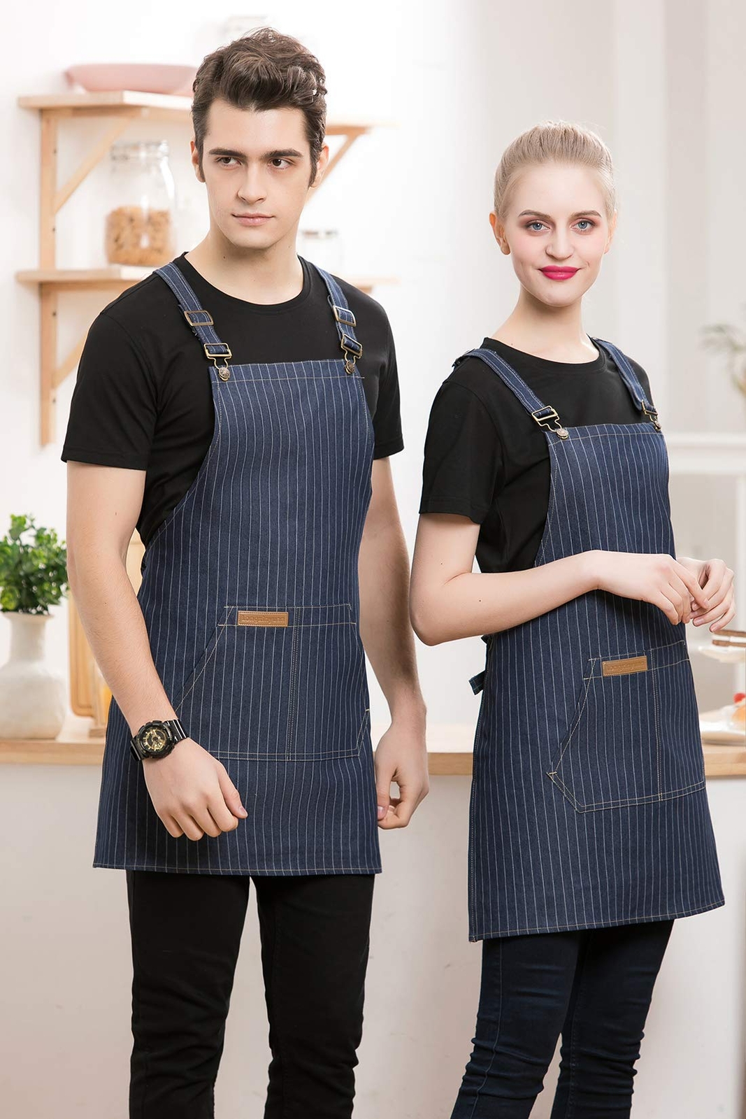 Denim Cross-Back Chef Bib Apron with Pockets for Men and Women Blue ...