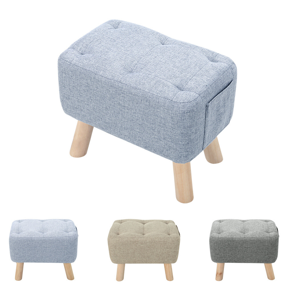 Small Wooden Footstool Footrest Pouffe Foot Stool Padded Ottoman Seat ...