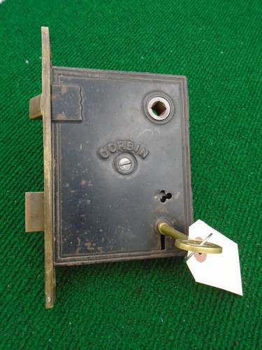 NICE EARLY CORBIN MORTISE LOCK w/KEY - 6 3/4" FACE FULLY RESTORED ...