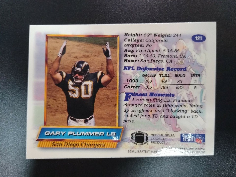 1994 Topps Finest #121 GARY PLUMMER San Diego Chargers NRMT/MT *CT05 | eBay