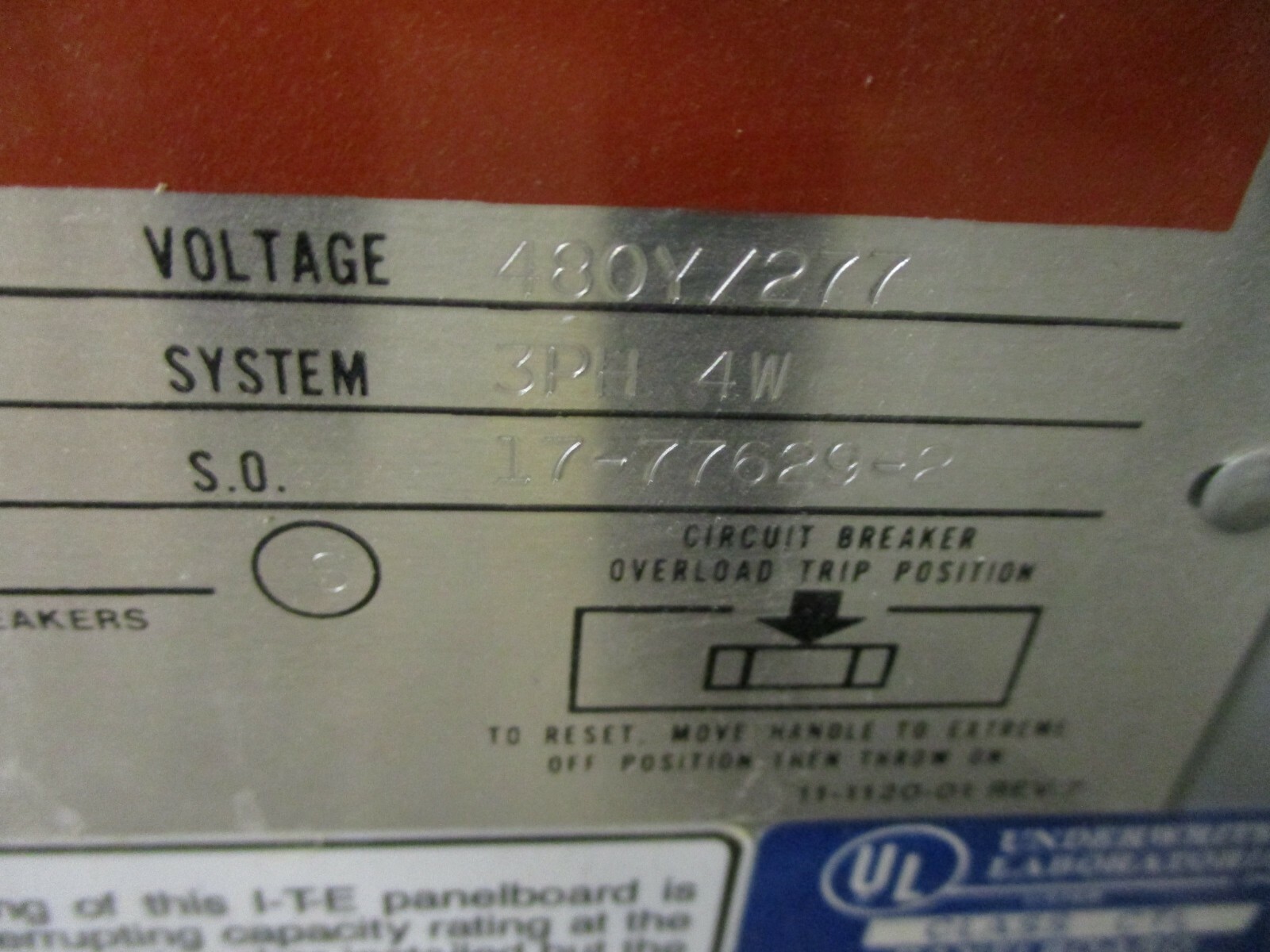 ITE Main Lug Breaker Panel CDP-7 225A Max 480Y/277 3Ph 4W Used | eBay