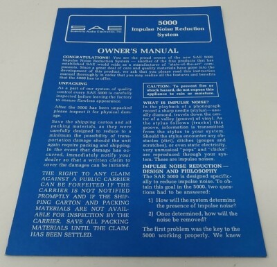 Vintage SAE 5000 Noise Reduction Owners Manual Booklet 1970's | eBay